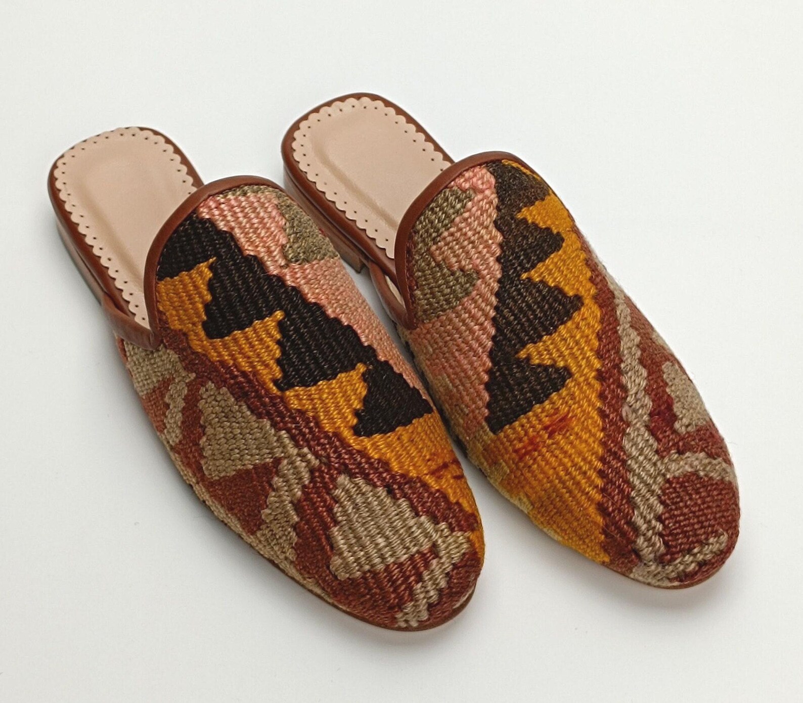 Handwoven Kilim Mules: Women's Turkish Rug Slippers, Boho Style (size ...