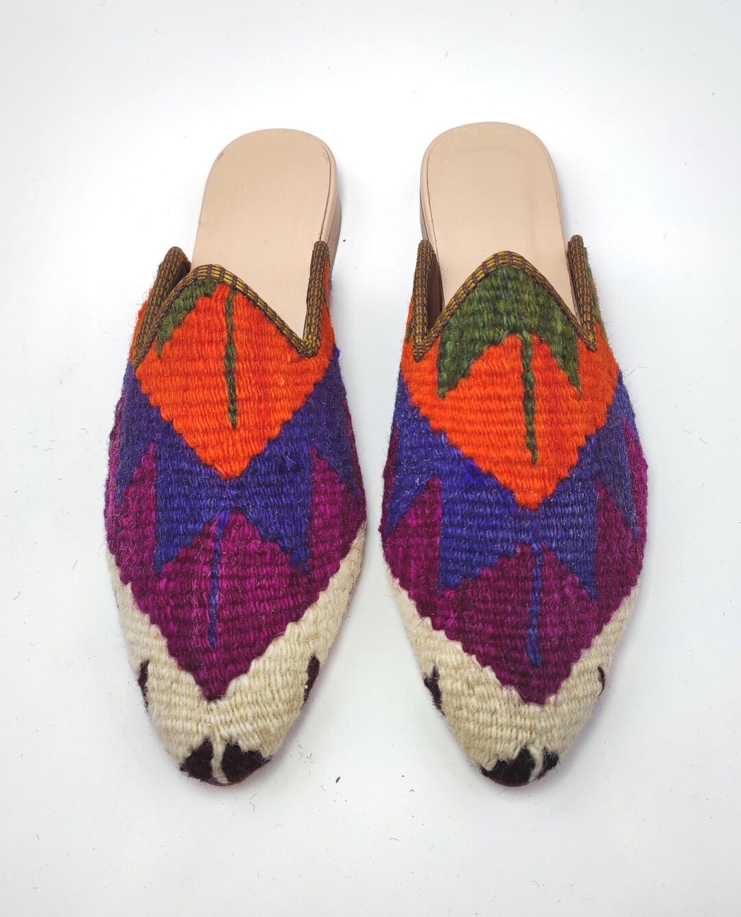 38 EU/ 8 US/ 6 UK Handwoven Kilim Mules: Women's Vintage Turkish Rug ...