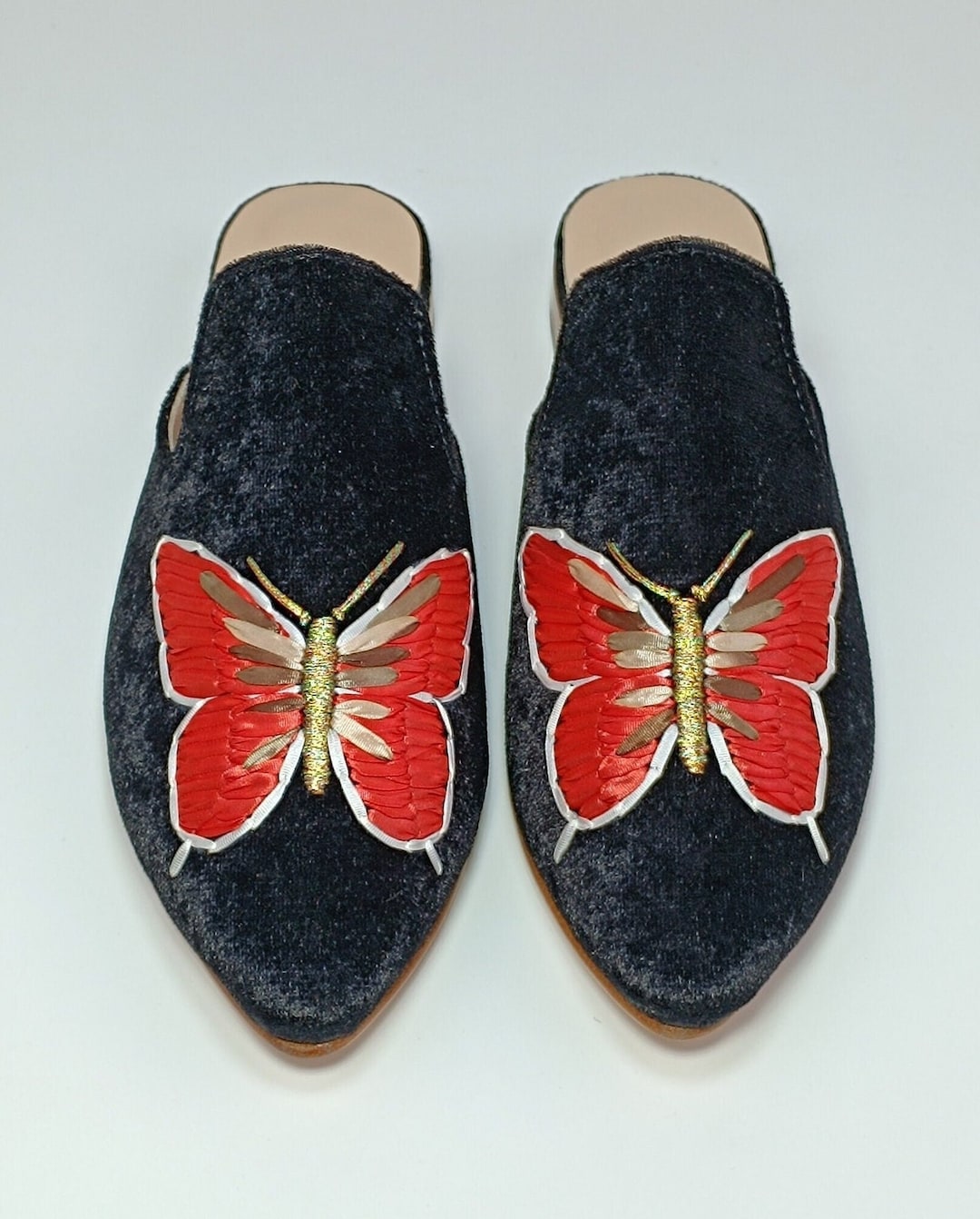 Silk Ribbon Embroidered on Velvet Mules, Velvet Mules, Handcrafted ...