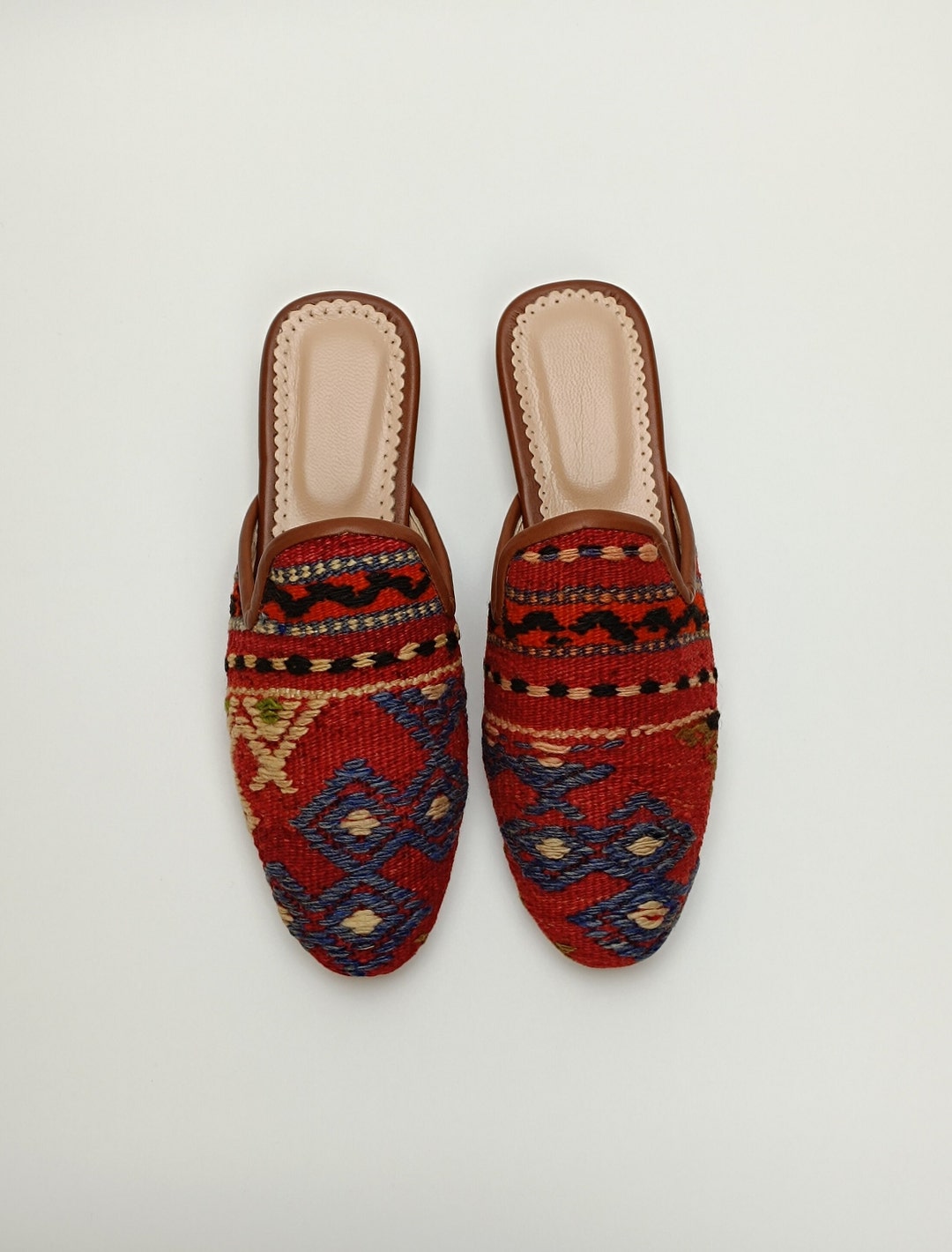 Women's Carpet Mules 40EU10US, Traditional Turkish Kilim Rug Slipper ...