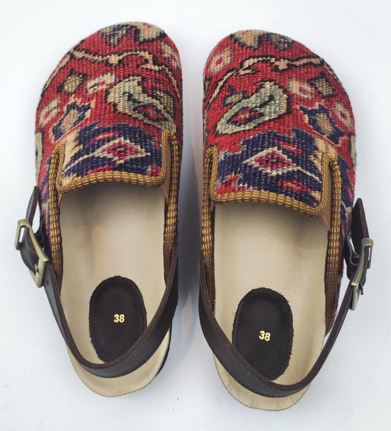 38 EU/ 8 US/ 6 UK Handkontted Rug Clogs: Women's Shoes With Adjustable ...