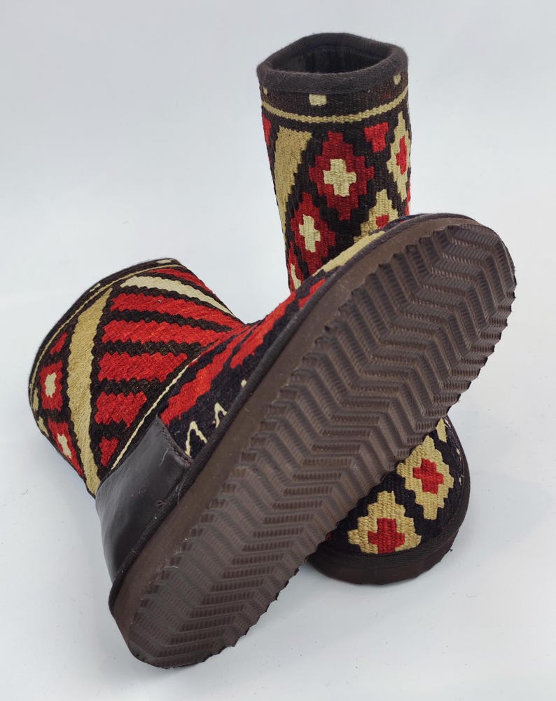 35 EU- 5 US Handwoven Kilim Boots: Vintage Turkish Rug, Leather Trim - Etsy