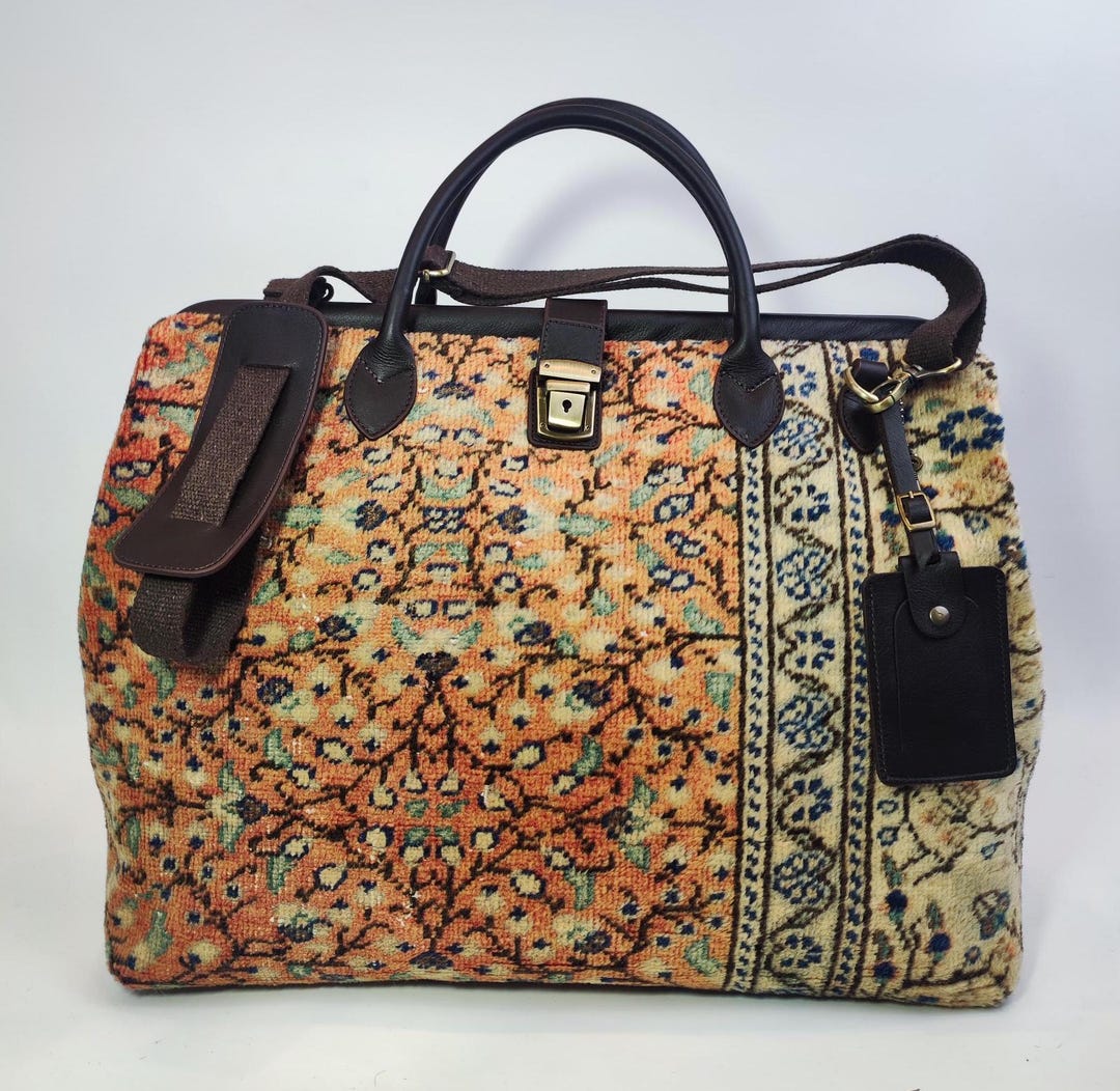 Original Vintage Carpet Weekender, Handwoven Vintage Carpet Duffel Bag ...
