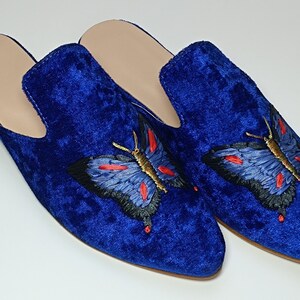 Butterfly Hand Embroidered Velvet Mules, Hand Embriodery Slipper ...