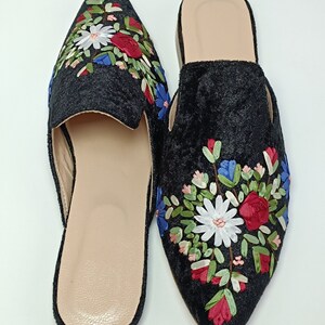 Silk Ribbon Embroidered Mules, Women Velvet Mules, Handcrafted Mules ...