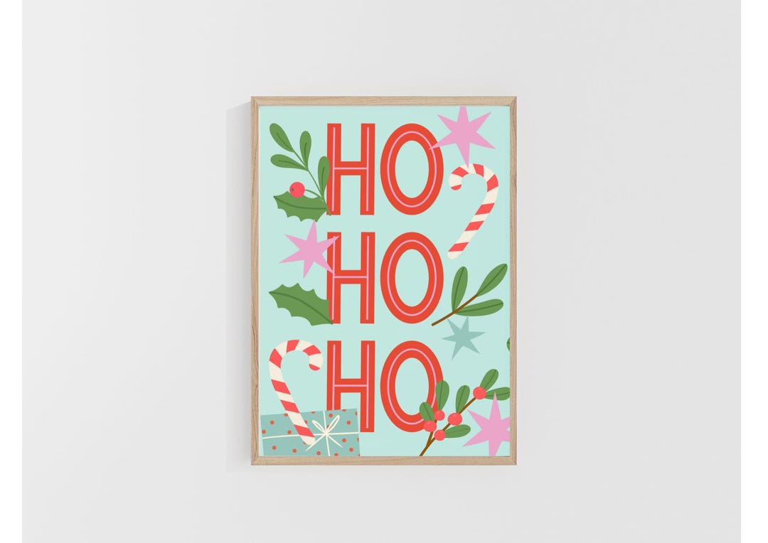 Poster Christmas, ho Ho Ho Turquoise Art Print, Wall Decoration, Art ...