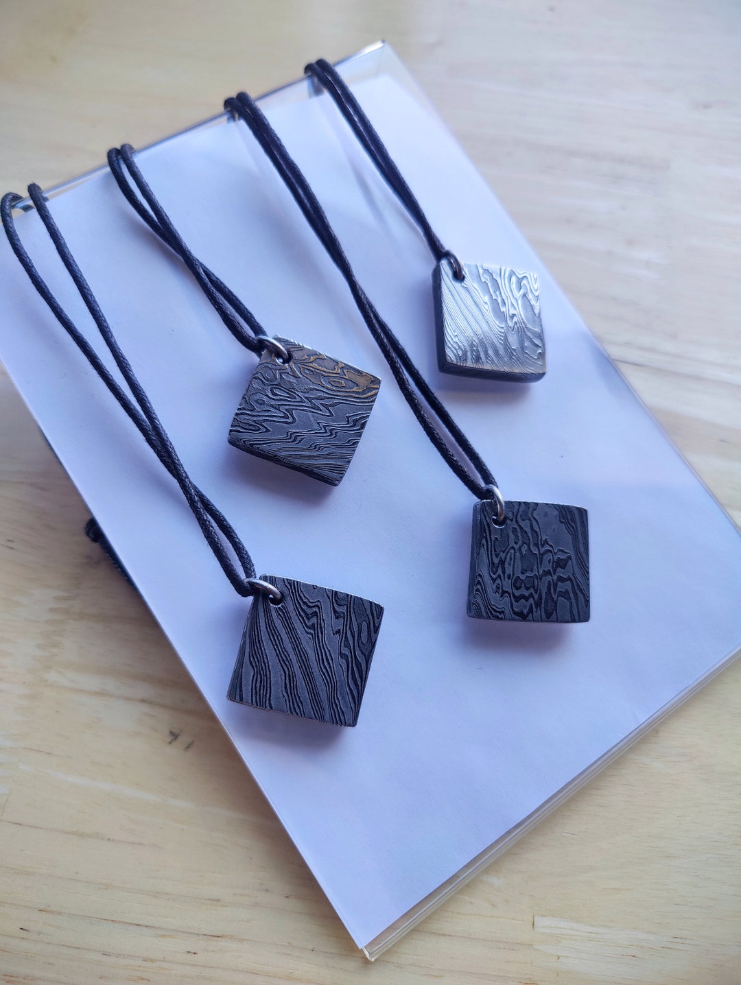 Damascus Dongles Forged Steel Pendant Keychain Ornament Etsy