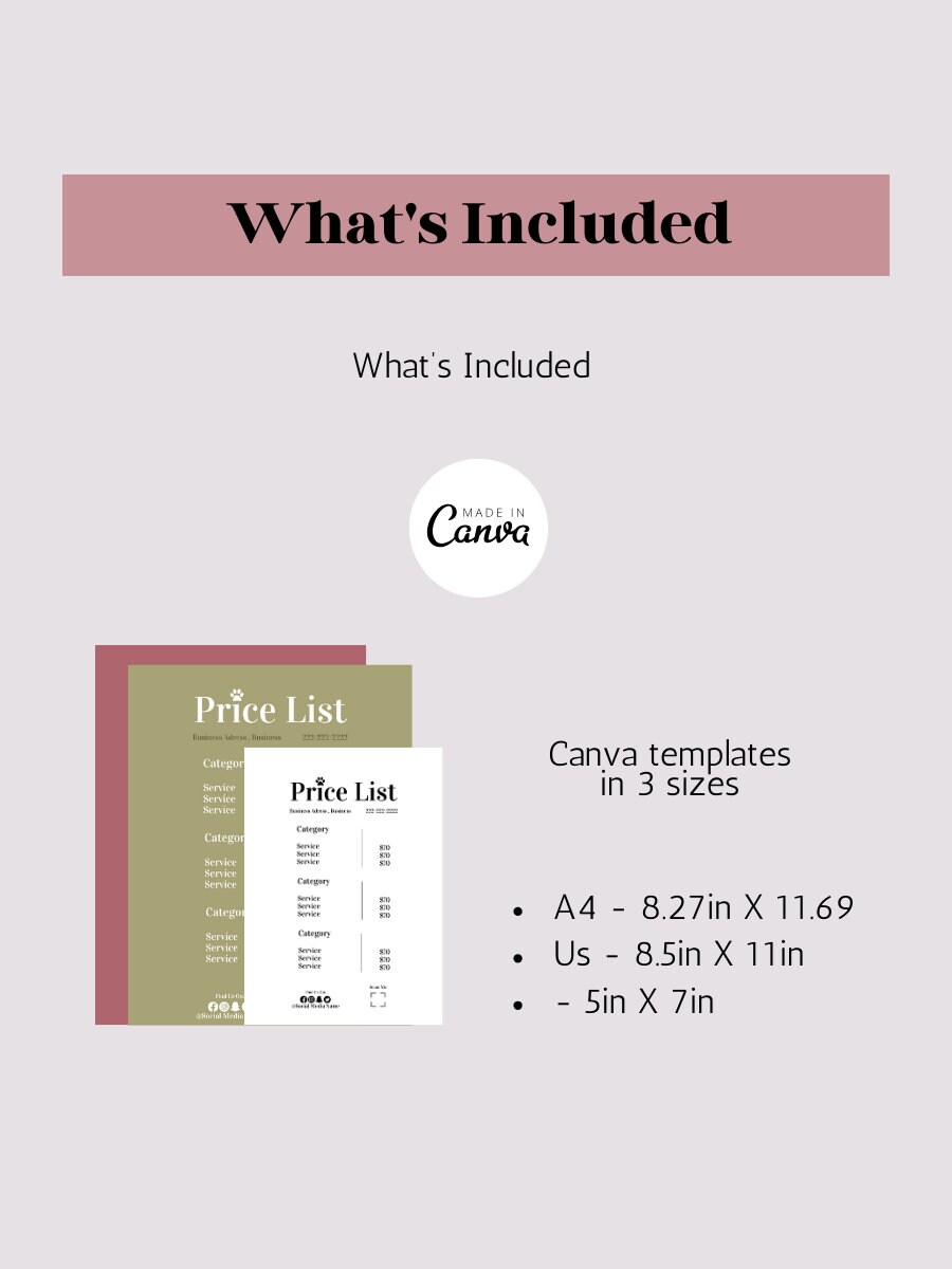 Minimalist Business Price List Digital Download Created With Pet ...