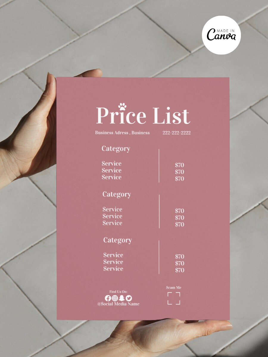 Minimalist Business Price List Digital Download Created With Pet ...