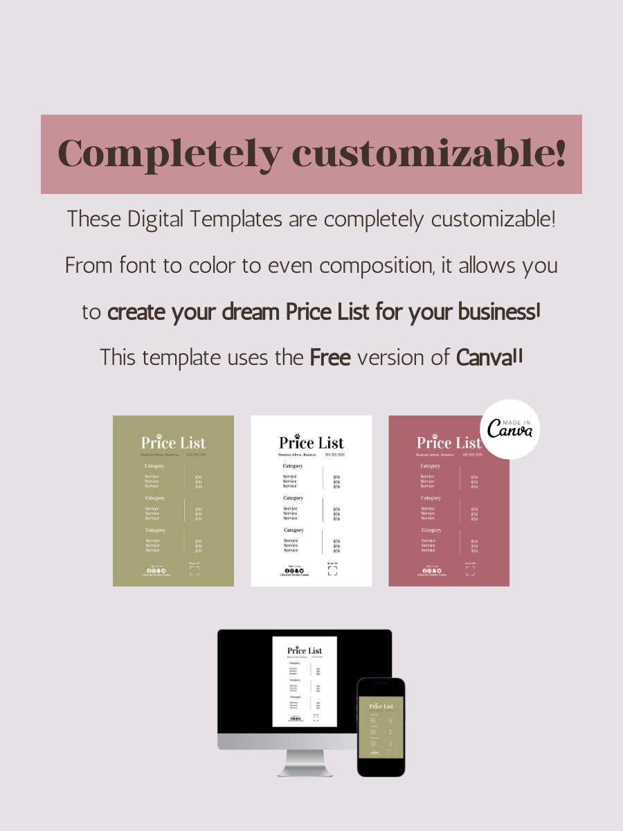Minimalist Business Price List Digital Download Created With Pet ...