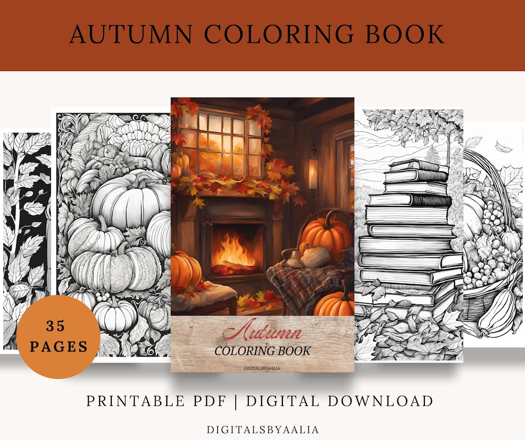 Autumn Fall Coloring Book for Adults and Kids | Printable Seasonal Art ...