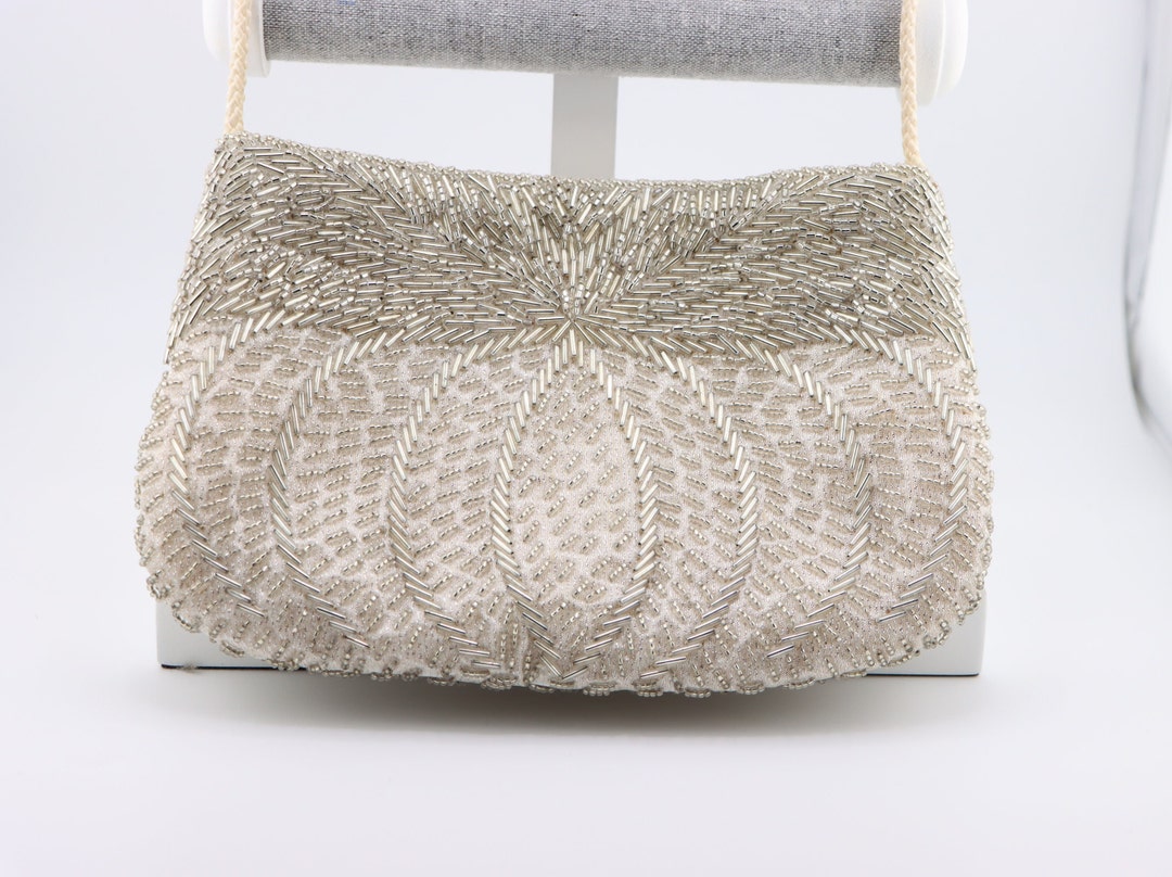 Vintage Gallery Original Ivory/off White Beaded Purse With Shoulder ...