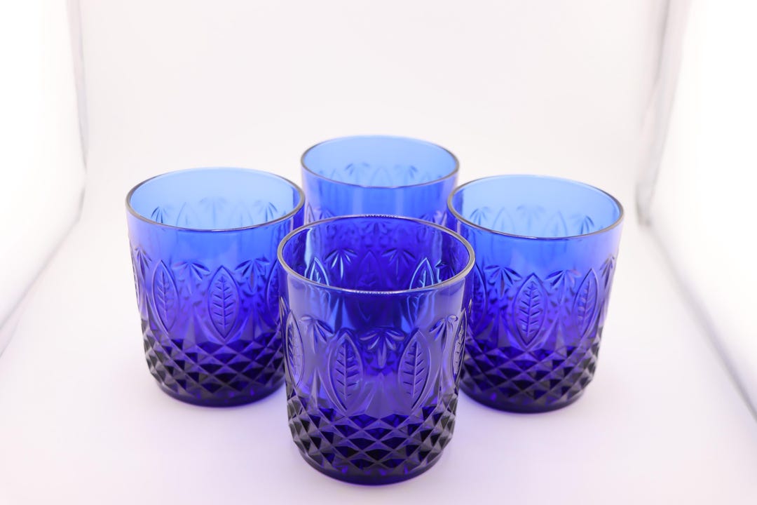 4 Avon Royal Blue Sapphire Glass Tumblers 10 Ounce Table Setting ...