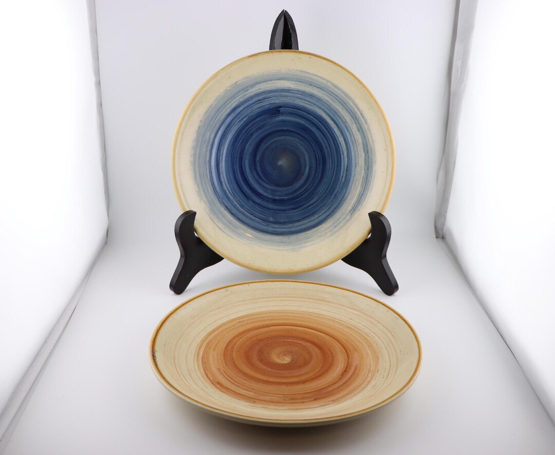 Everyday Gibson Salad Plates Spiral Brown and Ocean Mist Blue ...