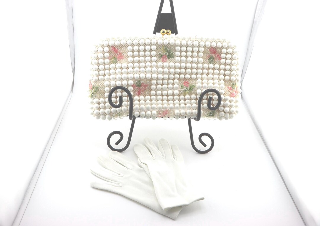 Grandee Clutch Purse 1950s Bubble Beaded W/ White and Clear Beads Pink ...