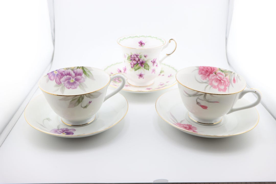 Set of 3 Display Tea Cups Rosina Violets Royal Dover Japan Pink ...