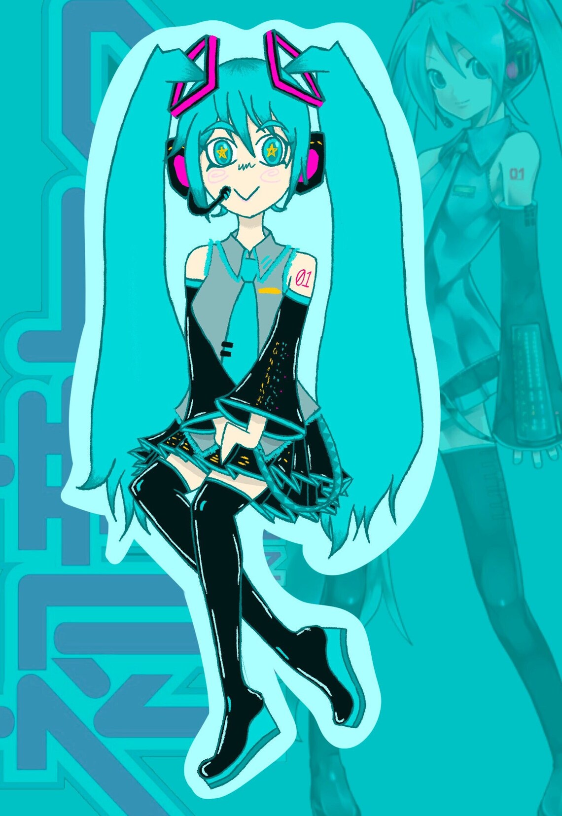 Hatsune Miku Sitting Die-cut Sticker - Etsy