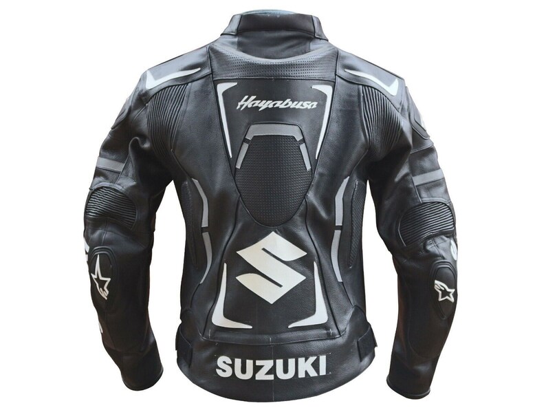 HAYABUSA SUZUKI Leather Jacket Handmade Motorbike Racing Jacket Mens ...