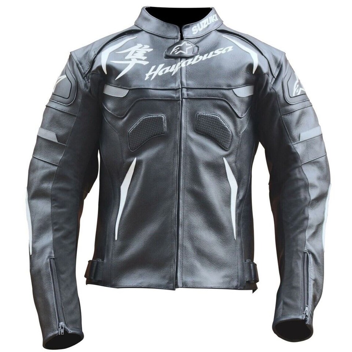HAYABUSA SUZUKI Leather Jacket Handmade Motorbike Racing Jacket Mens ...