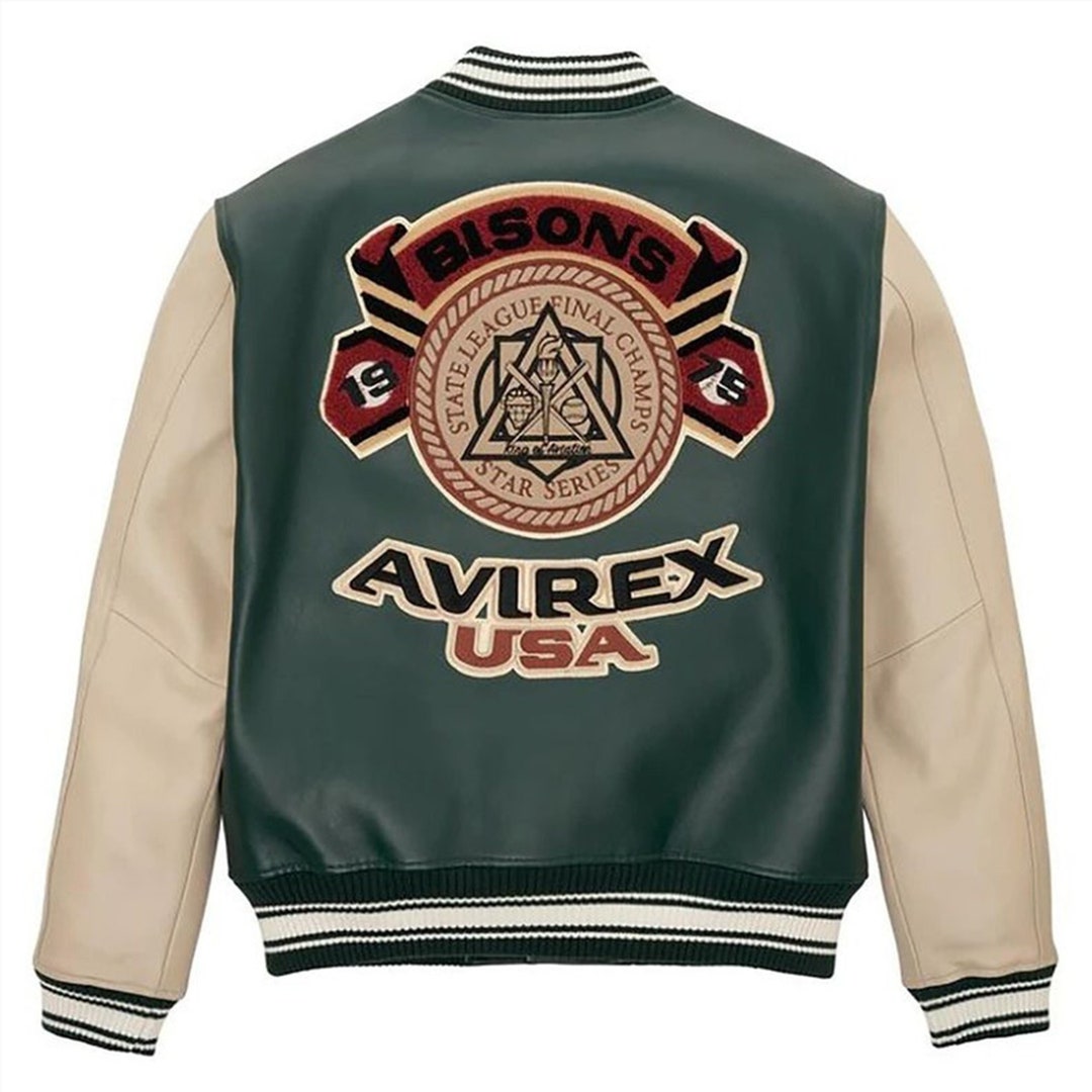 Men's Green USA Bison Varsity Jacket Bomber Jacket Real Handmade ...