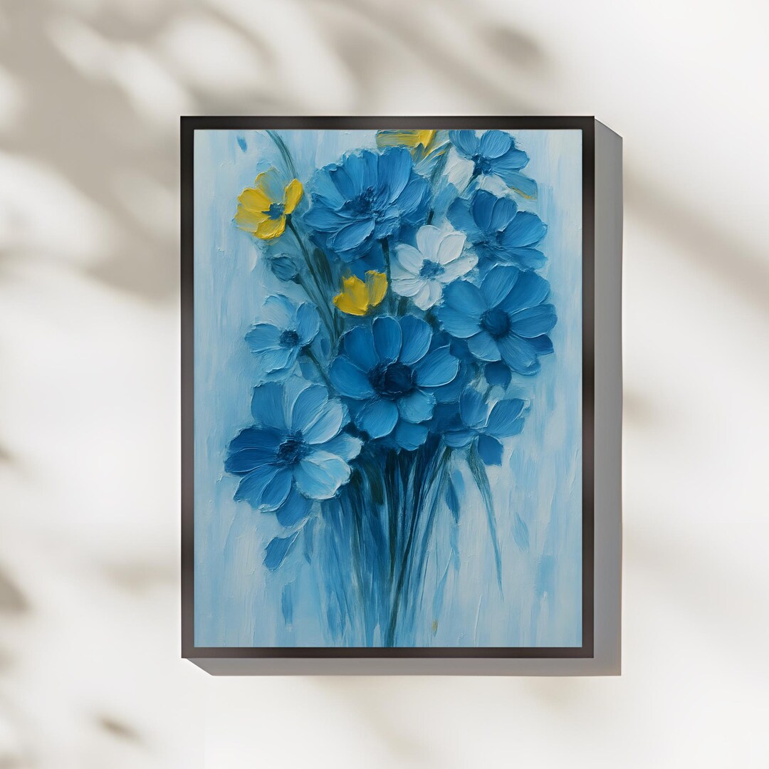 Blue Themed Bouquet of Flowers | Oil Wall Art | Floral Print | Blue ...