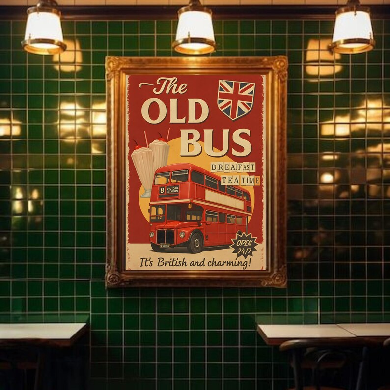 Vintage Retro British Poster, Retro Bus Art, Coffee Poster, London Pub ...