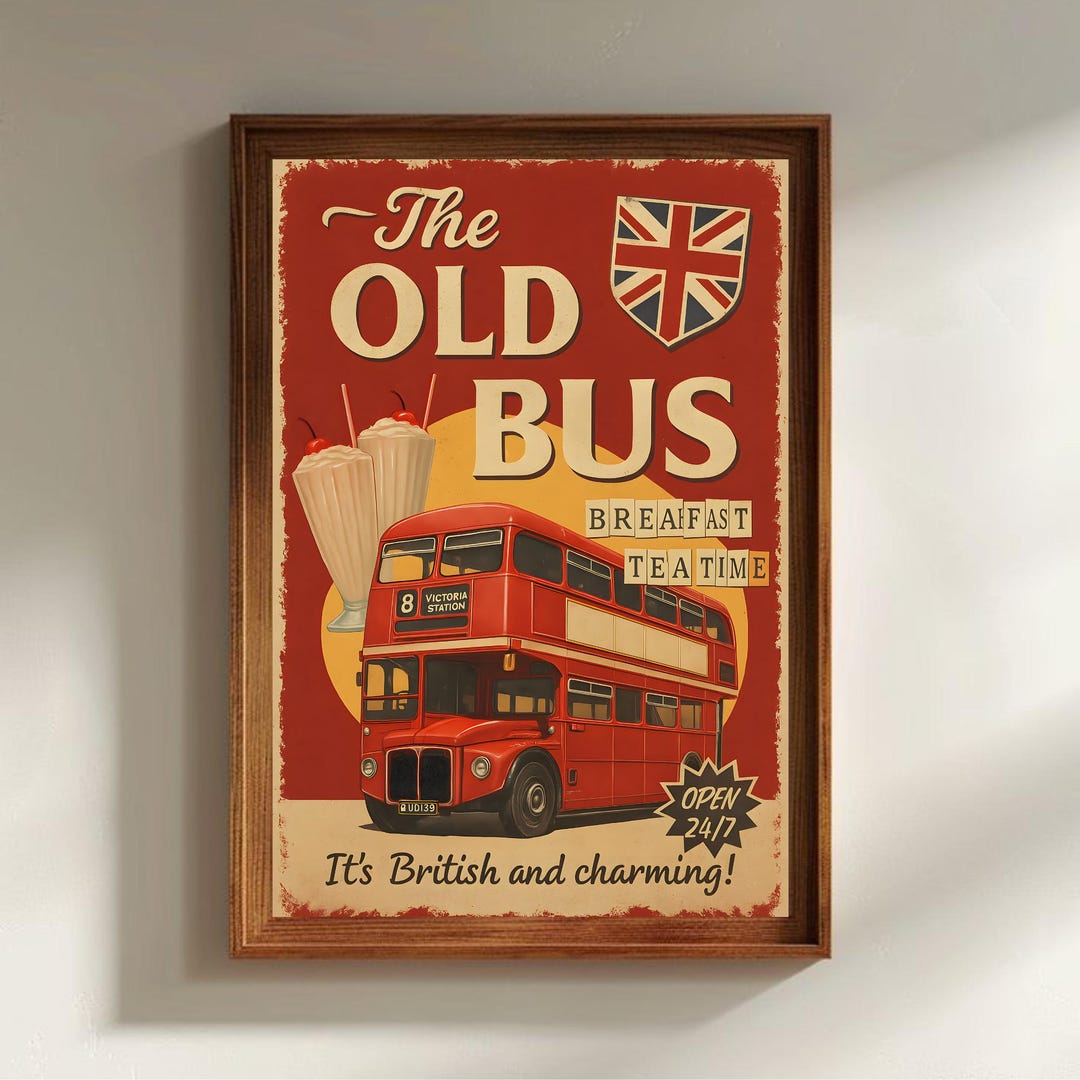 Vintage Retro British Poster, Retro Bus Art, Coffee Poster, London Pub ...
