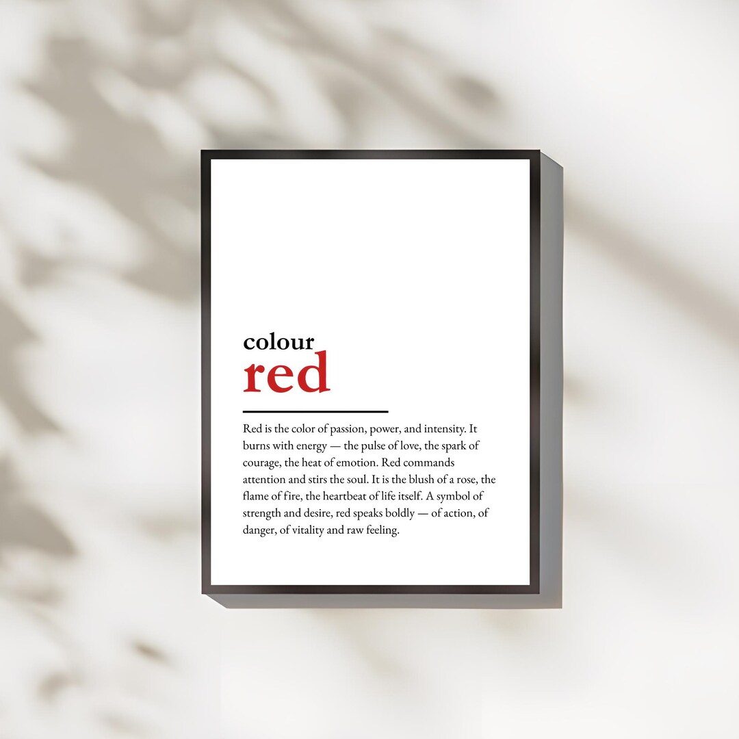 Colour Red Definition Print | Red Wall Art | Colour Red Quote Poster ...