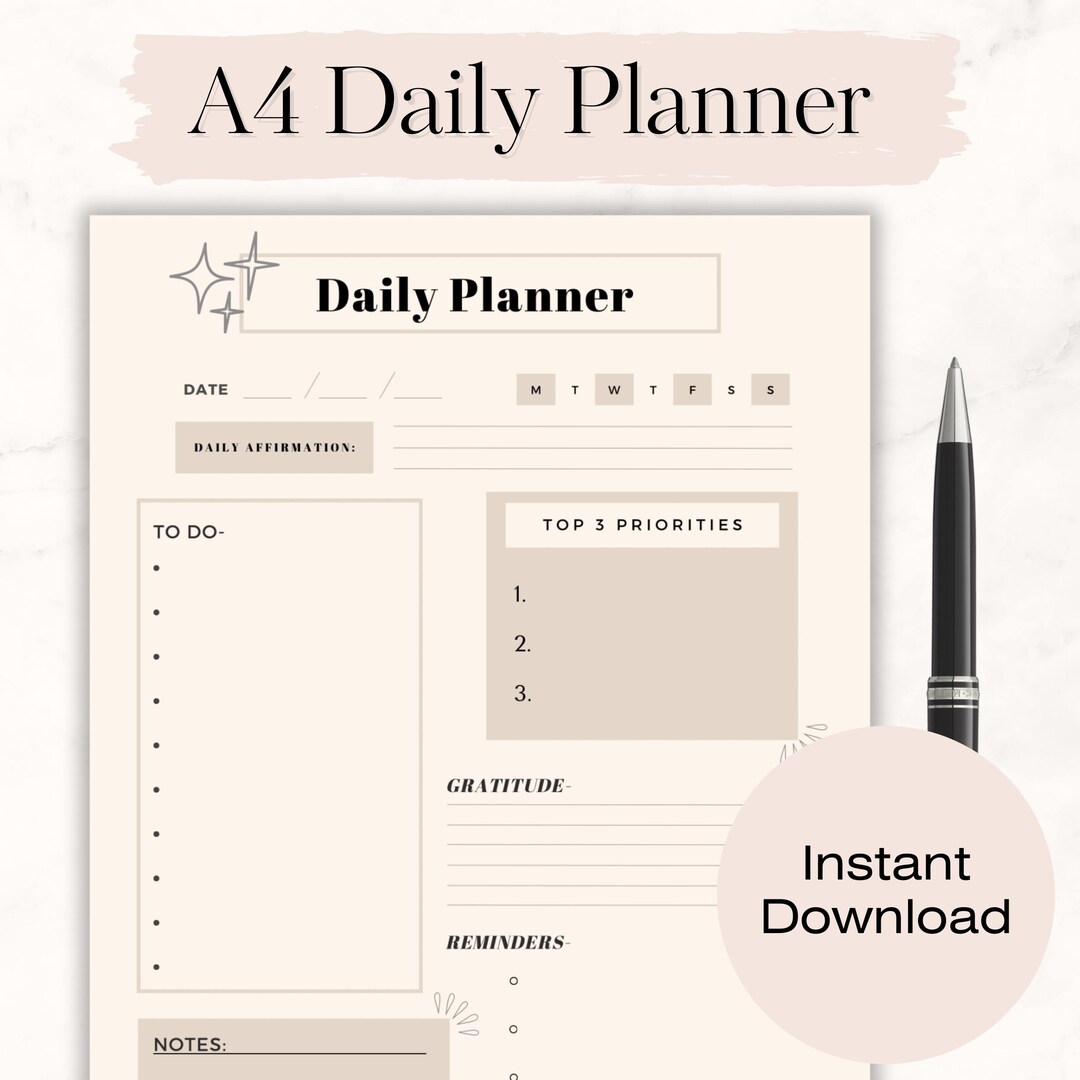 Printable A4 Daily Planner | Digital Reusable Productivity Planner ...