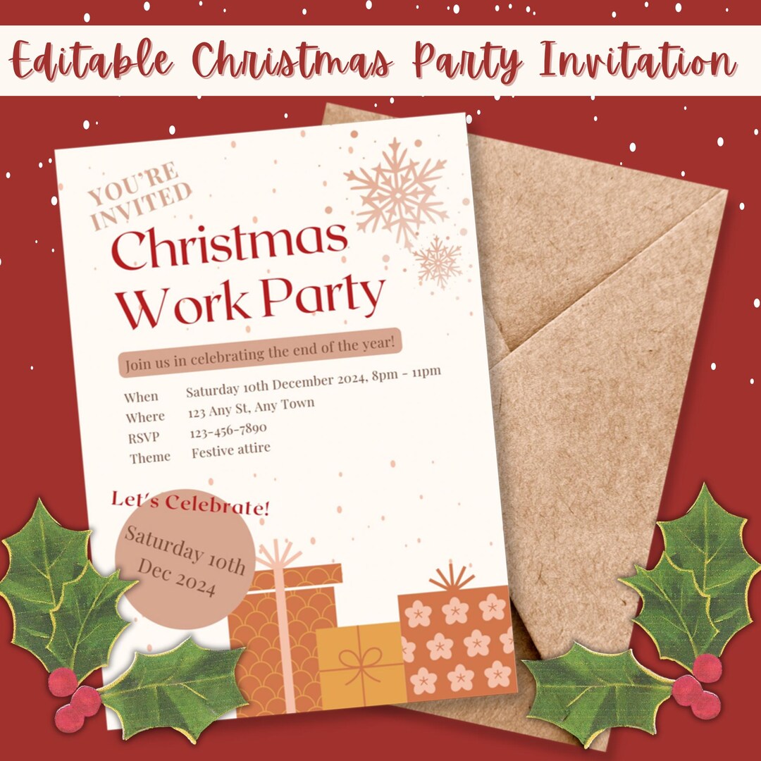 Editable Christmas Party Invitation Template Canva | Festive Work Party ...