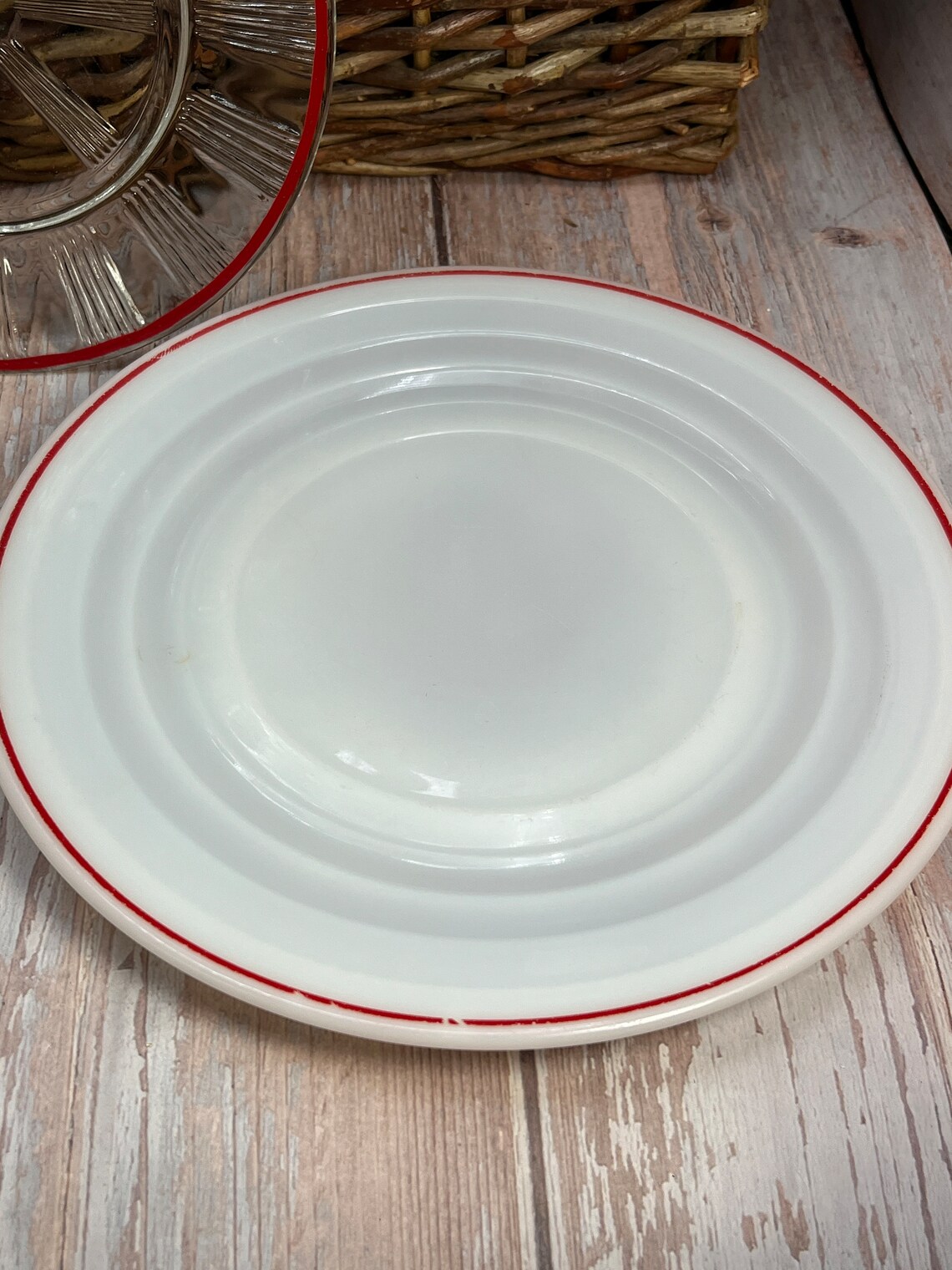 RARE Set of 3 Vintage Red Trim Plates, 2 Hazel Atlas Platonite ...