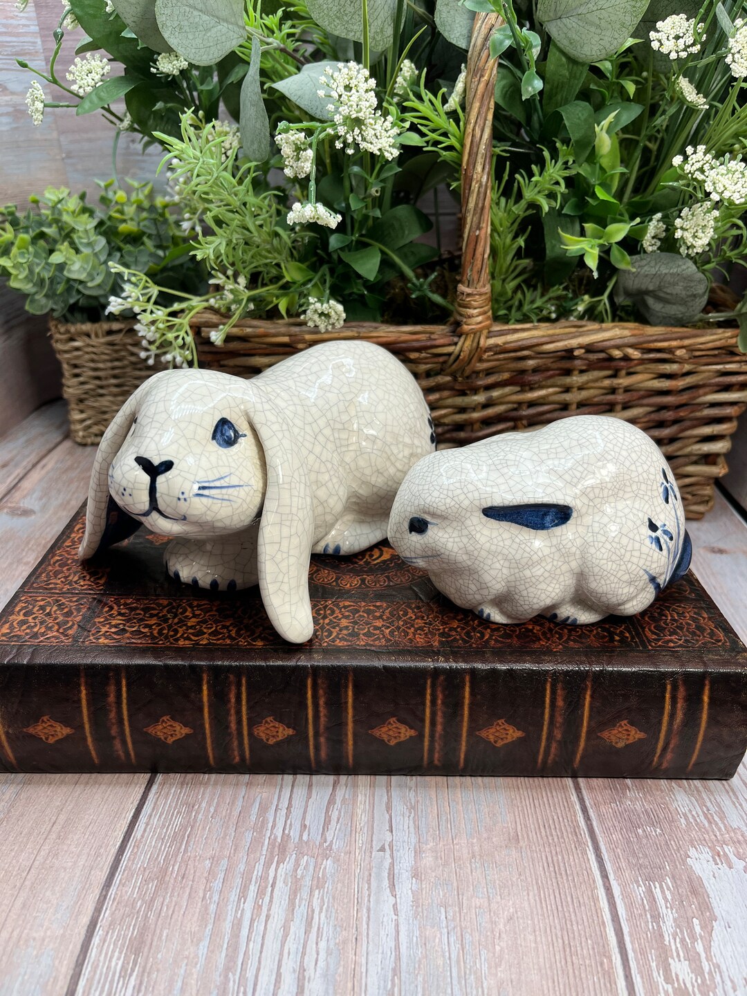 SET OF 2 Vintage Pottery Shed Dedham Rabbit Lop Ear Bunny Signed ...