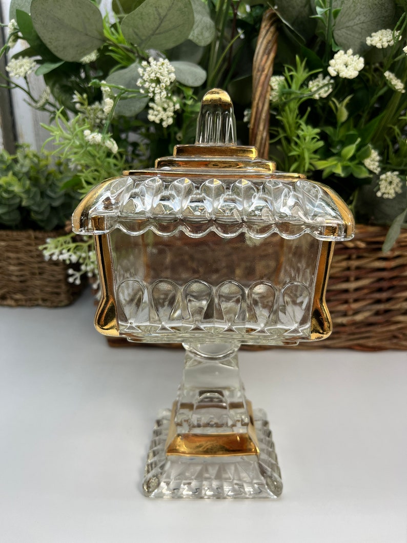 Jeanette Glass Wedding Box Candy Dish, Gold Accents, Square Candy Dish ...