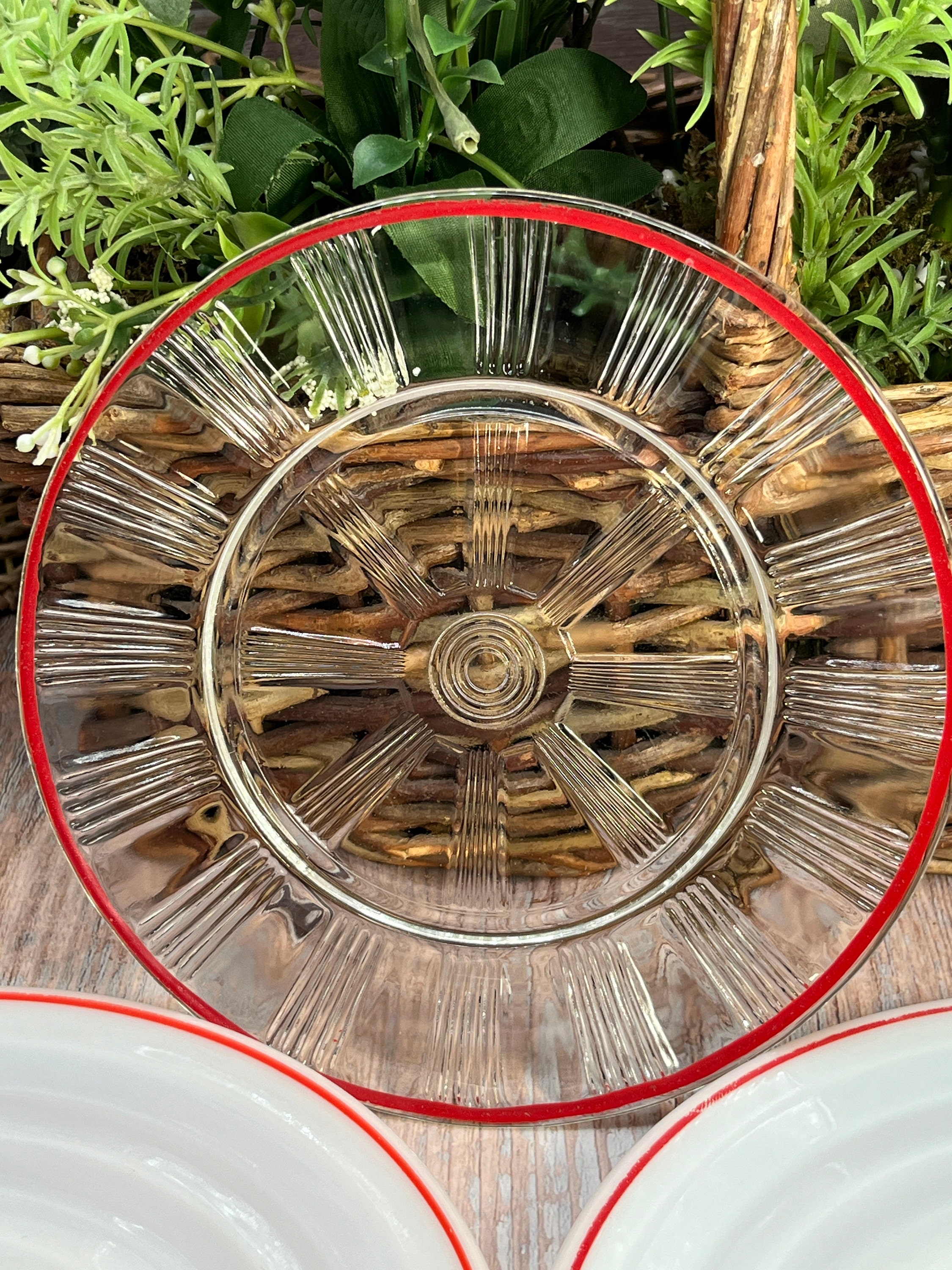 RARE Set of 3 Vintage Red Trim Plates, 2 Hazel Atlas Platonite ...