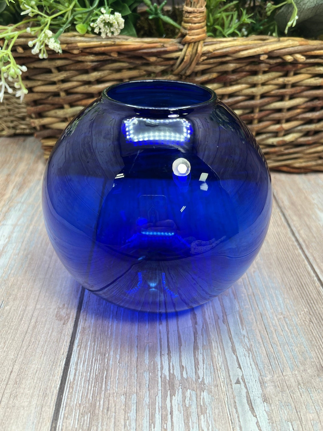 Vintage Round Spherical Cobalt Blue Glass Vase, Cobalt Blue Sphere Vase ...