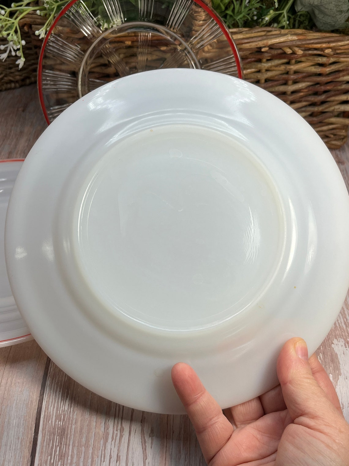 RARE Set of 3 Vintage Red Trim Plates, 2 Hazel Atlas Platonite ...