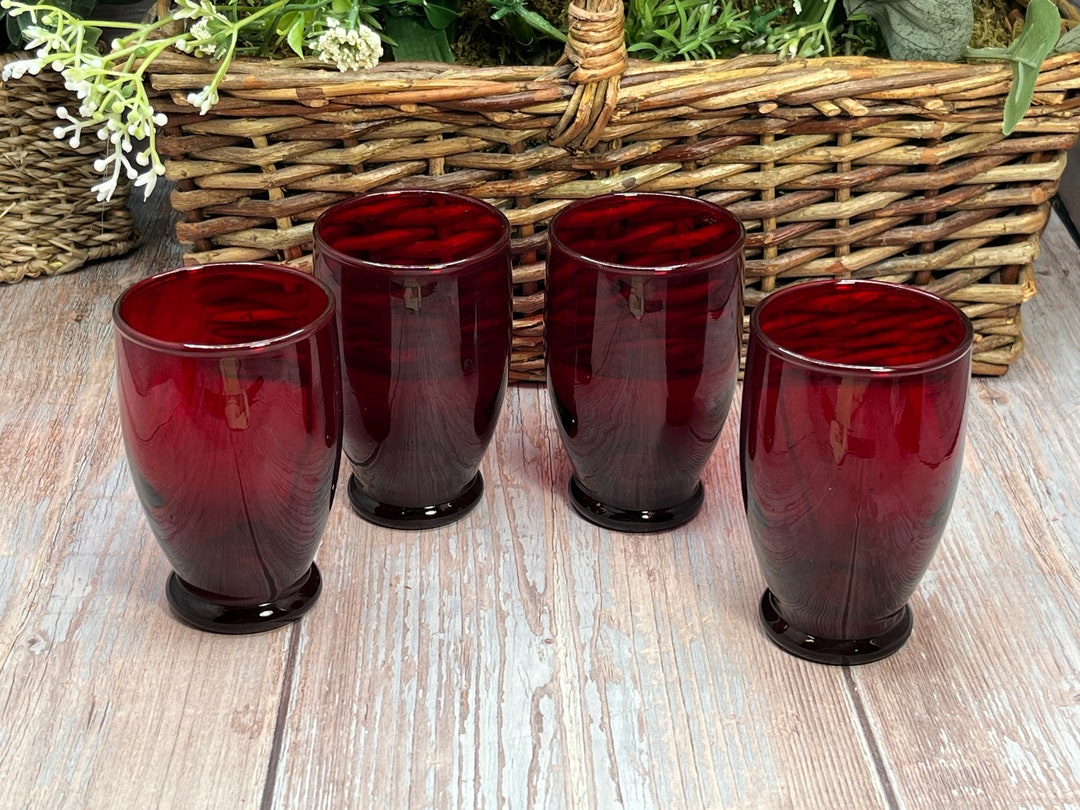 Vintage Set of 4 Royal Ruby Red Glasses, Baltic Royal Ruby 10 Oz Water ...