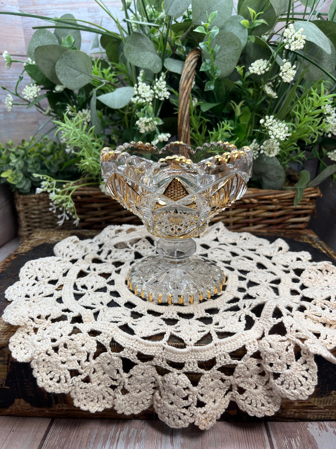 Antique Vintage Imperial Glass Jelly Compote Hobstar & Fan Pattern W ...