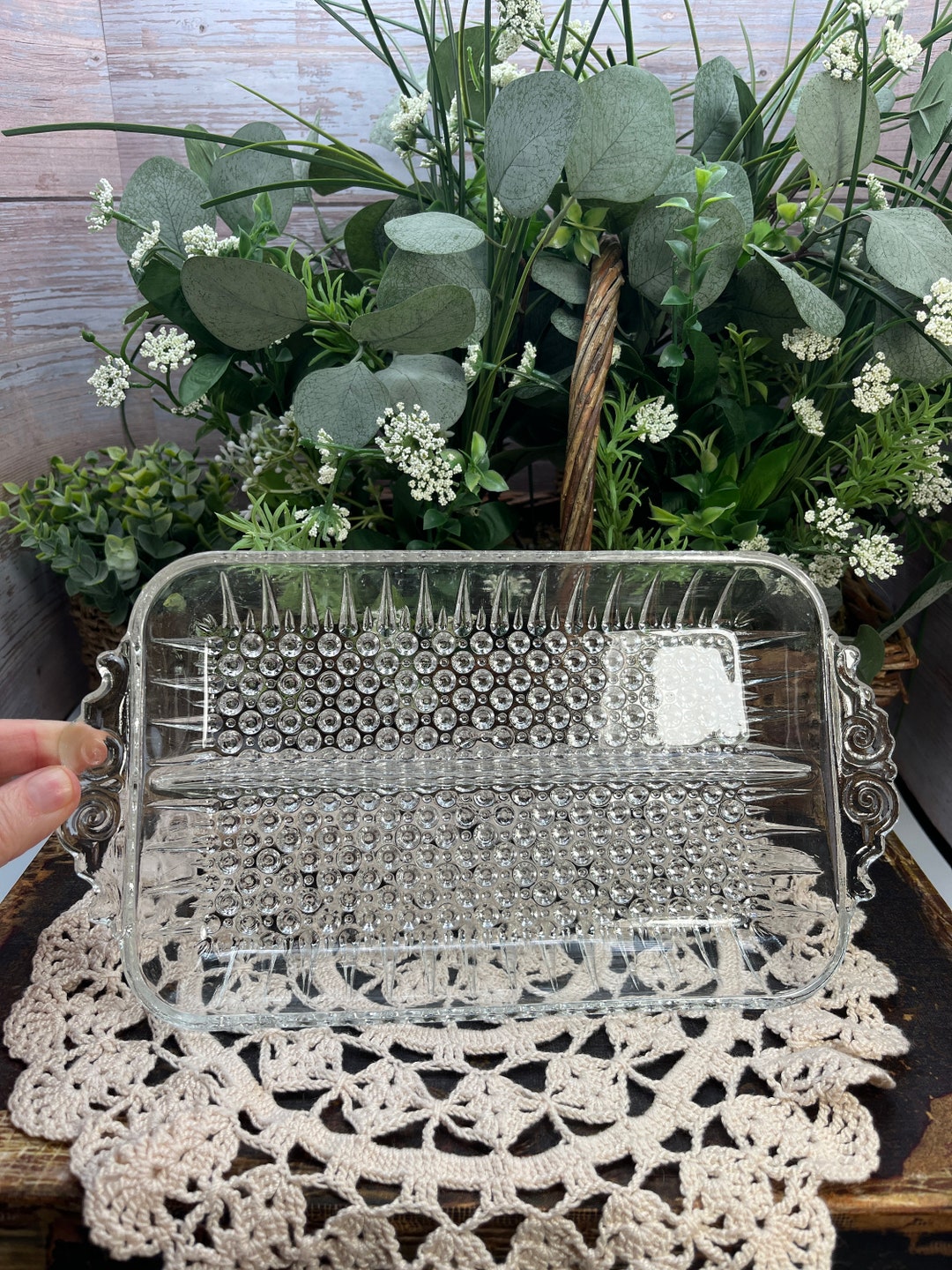 Vintage Anchor Hocking Hobnail and Ray Design Divided Relish Dish ...