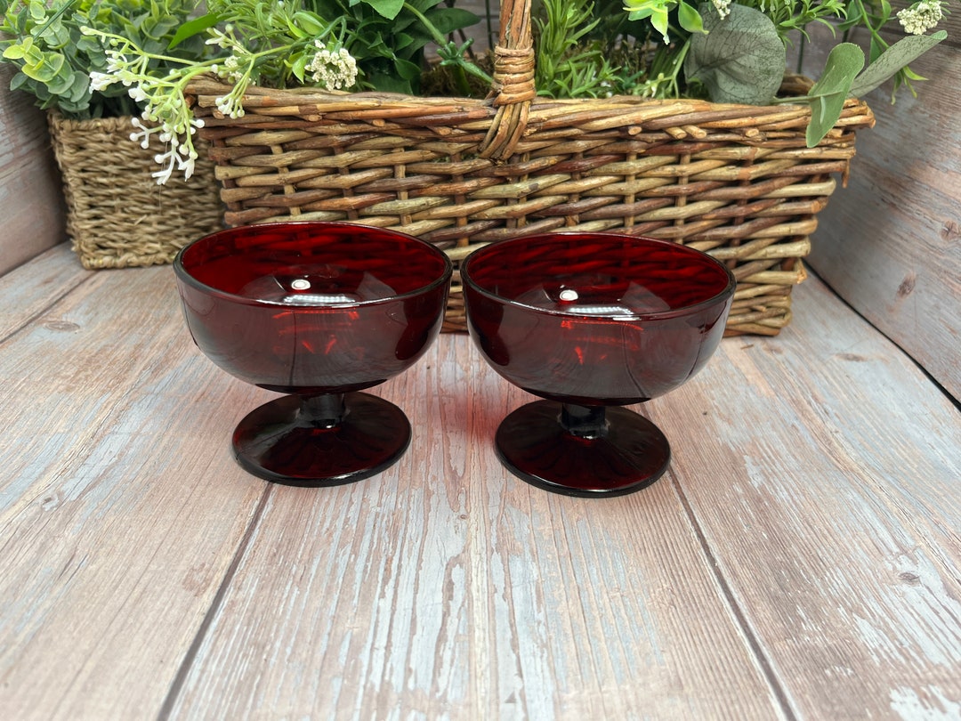 Vintage Royal Ruby Depression Glass Footed Compote Dishes SET OF 2 ...