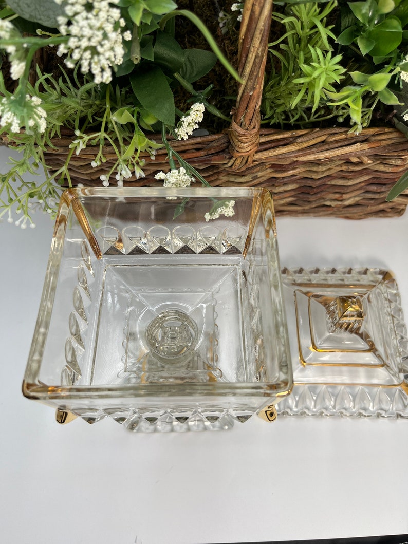 Jeanette Glass Wedding Box Candy Dish, Gold Accents, Square Candy Dish ...