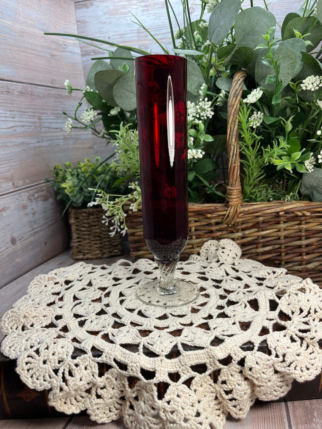 Vintage Blown Glass Ruby Red Tall Midcentury Bud Vase, Ruby Red Glass ...