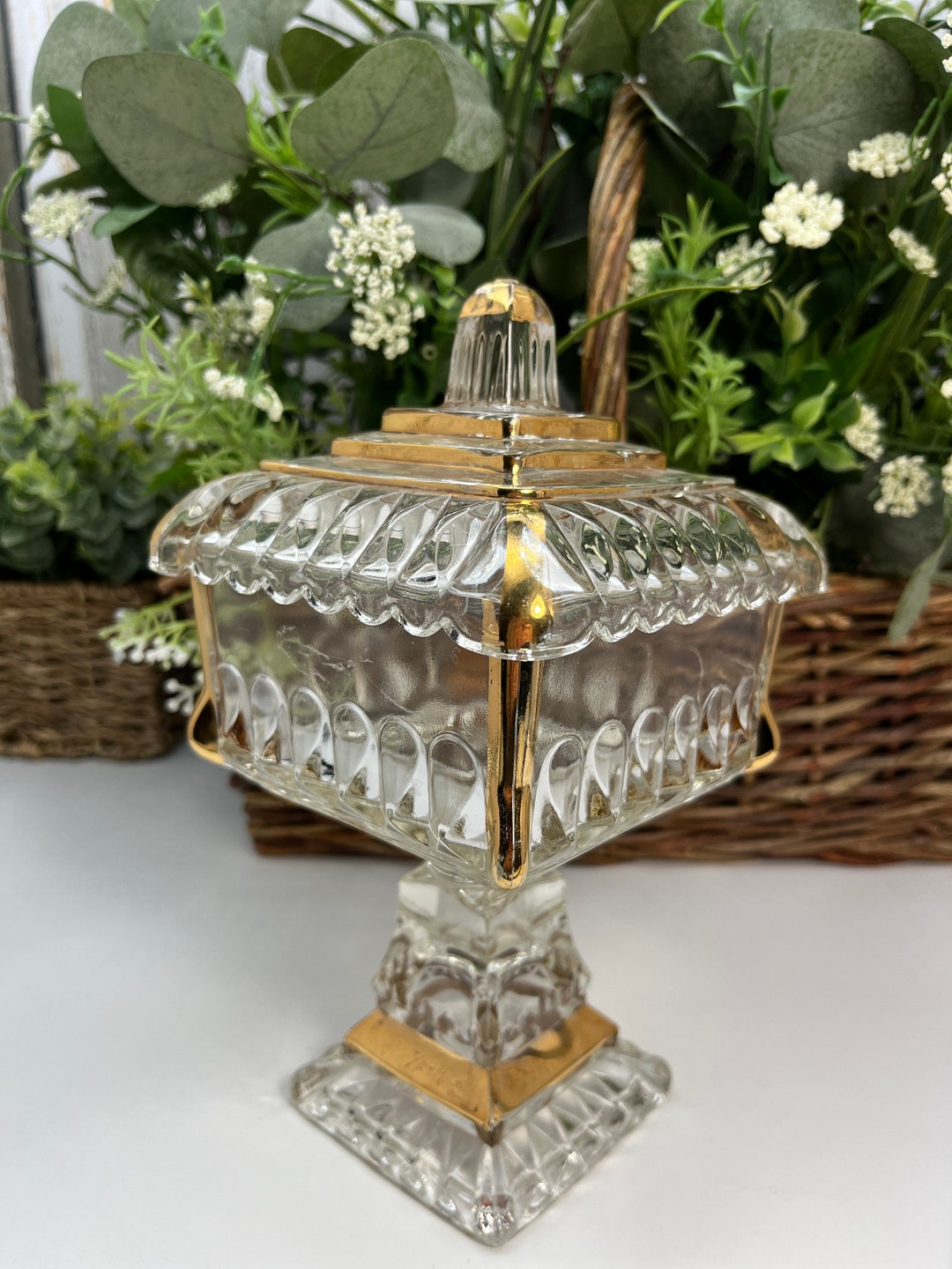 Jeanette Glass Wedding Box Candy Dish, Gold Accents, Square Candy Dish ...