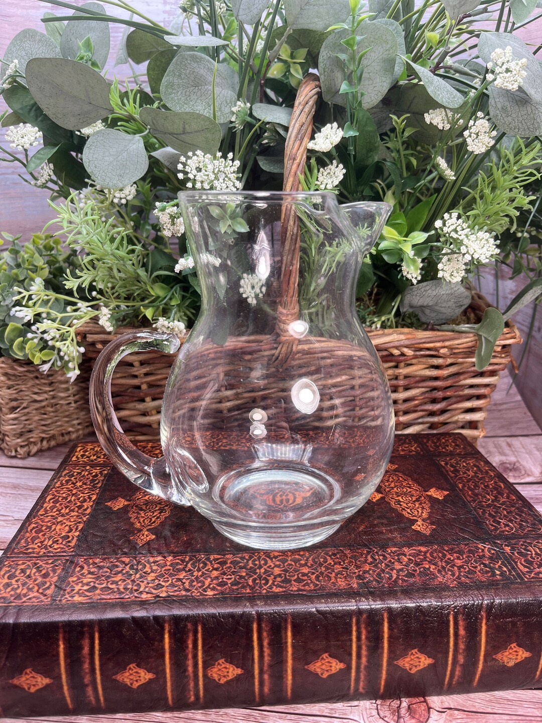 Vintage Blown Clear Glass Pitcher With Pinch Spout, Minimalist Barware ...