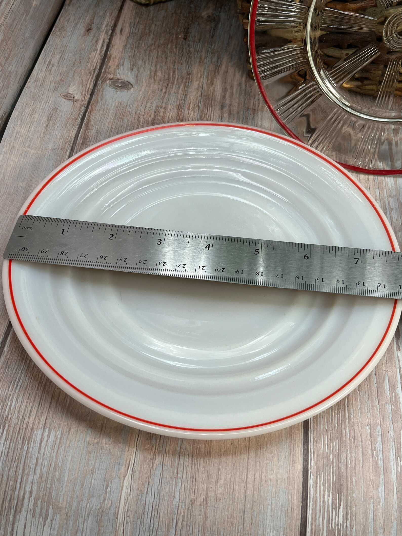RARE Set of 3 Vintage Red Trim Plates, 2 Hazel Atlas Platonite ...