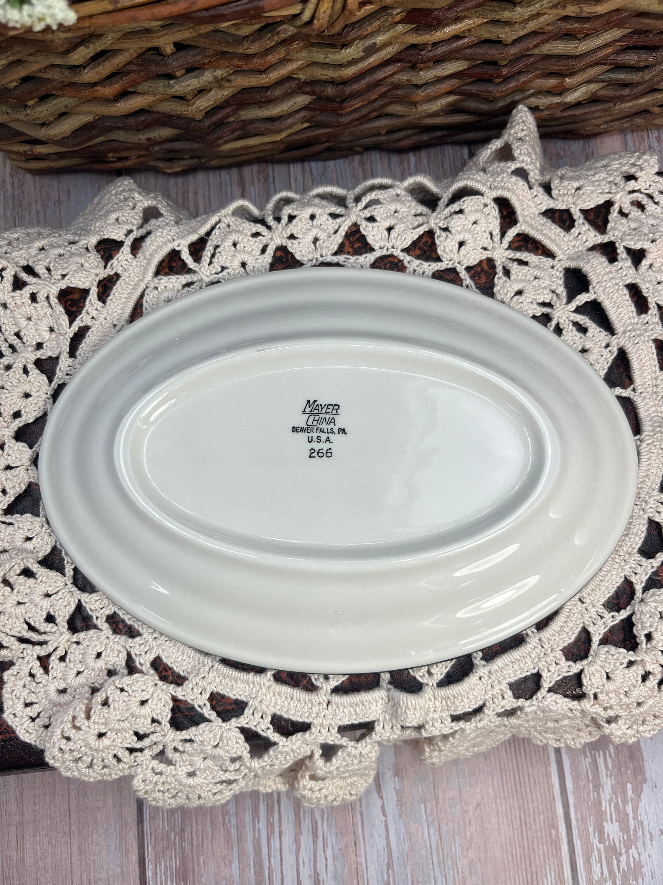 Mayer China Pink Rose Pink Black Border Oval Plate 6 1/2 D. Restaurant ...