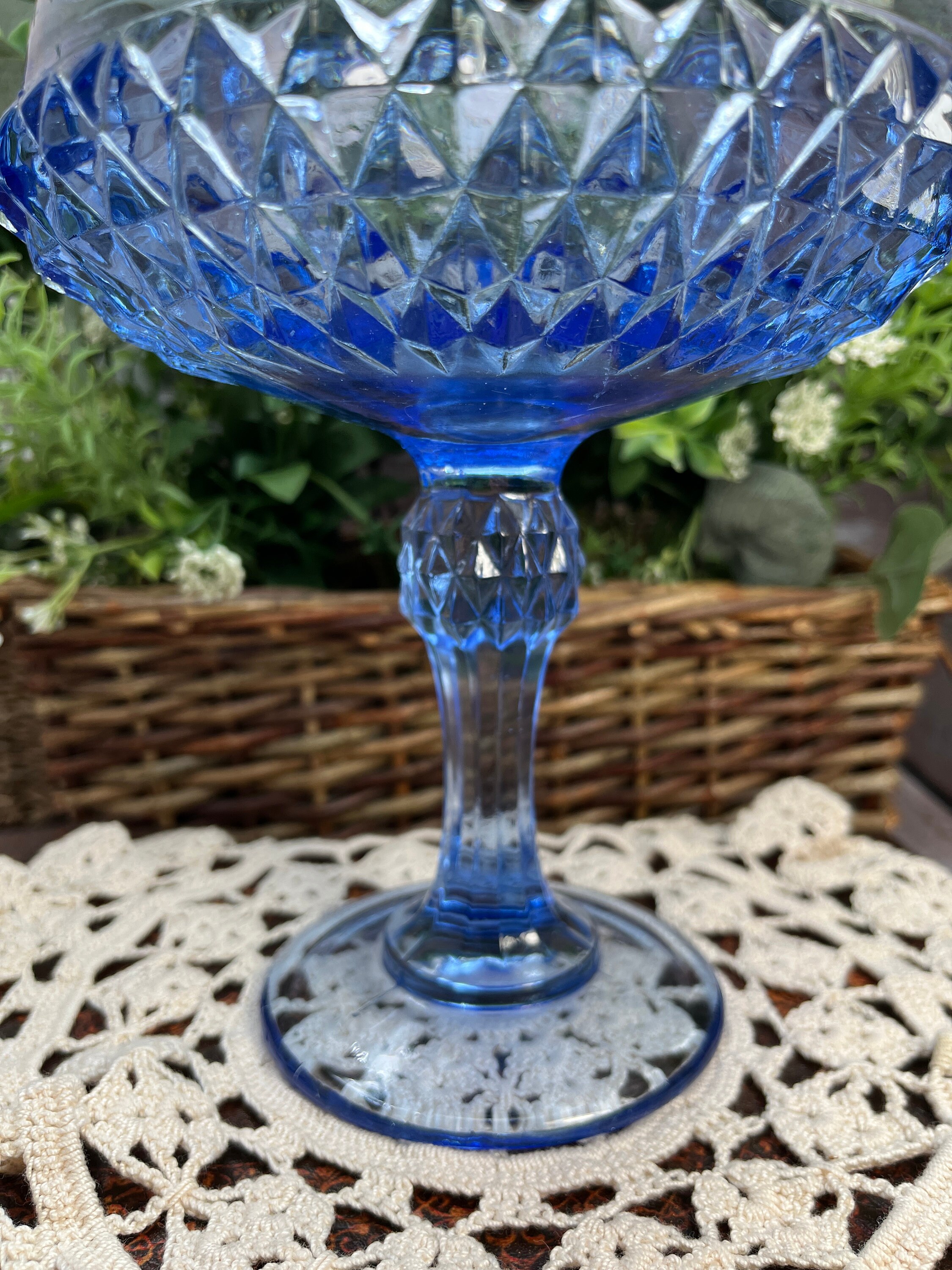 Indiana Glass Ice Blue Diamond Point Compote Candy Pedestal Dish ...
