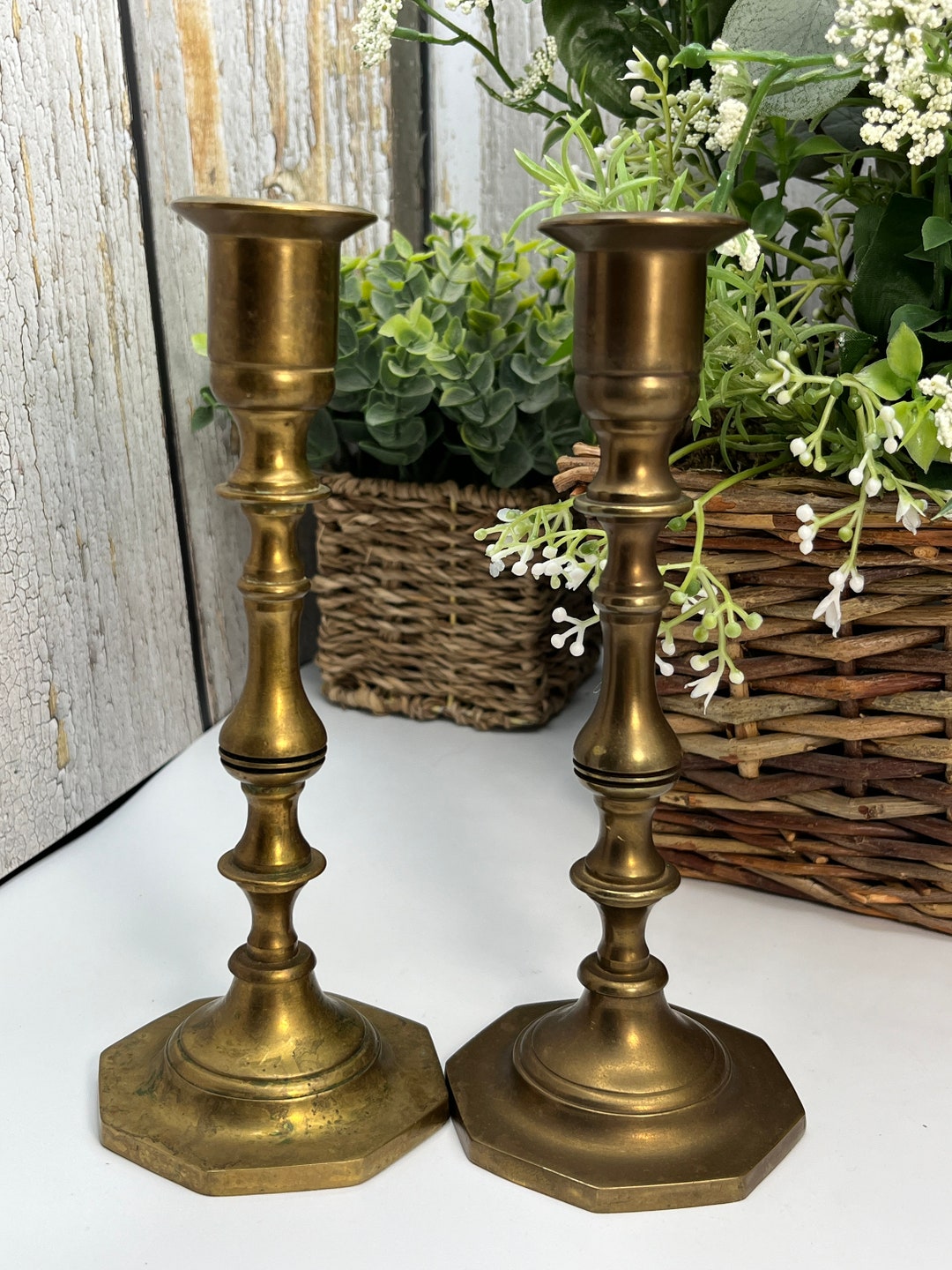 Vintage Solid Brass Taper Candle Holders, Matching Pair, Set of 2 7 ...