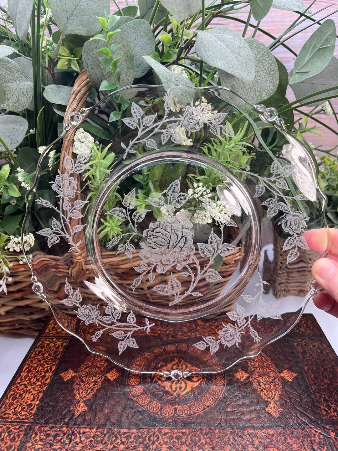 Vintage Heisey Set 4 Salad Lunch Plates, Elegant Clear Glass Etched ...