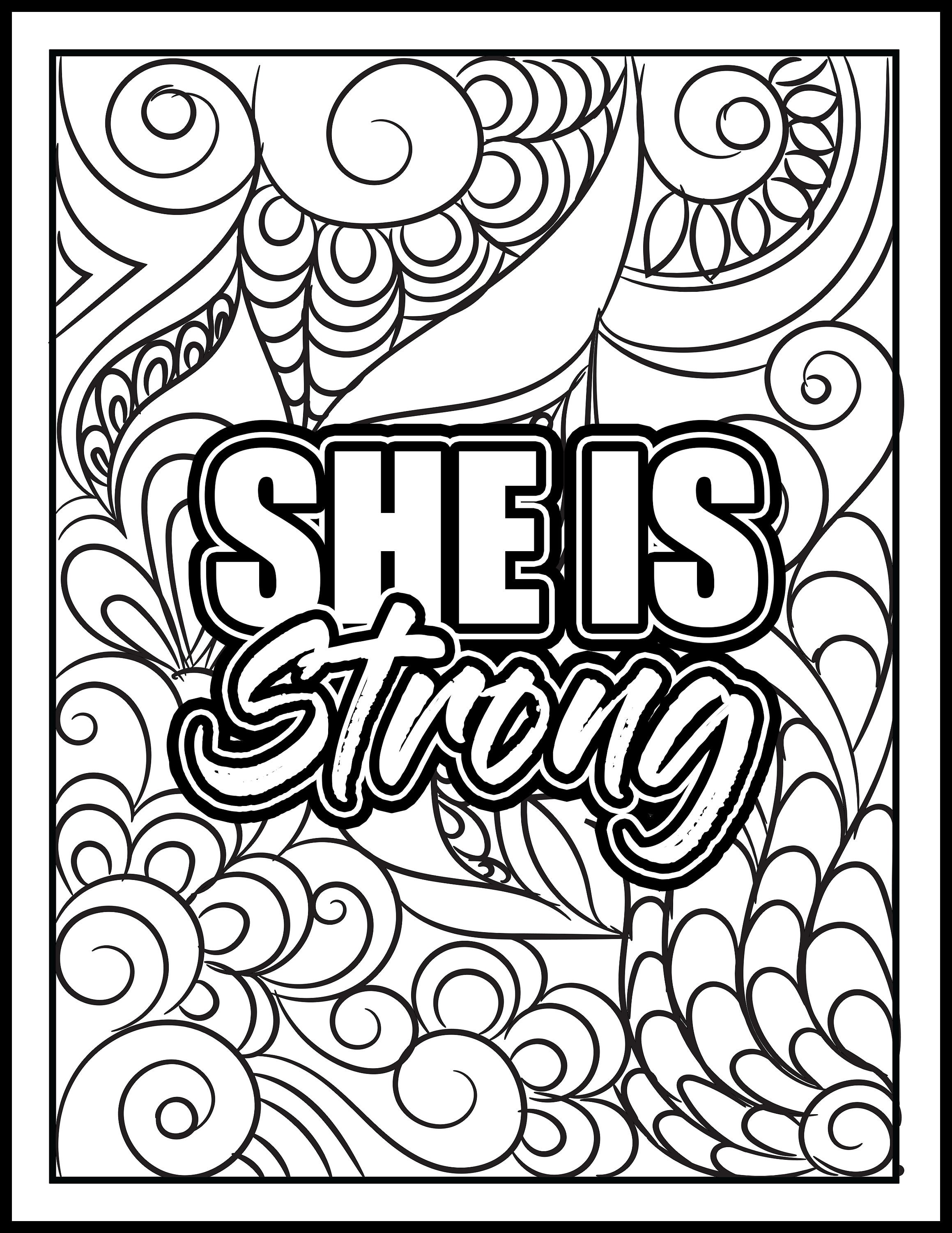 40 women Power Coloring Sheets Floral Motifs and Inspirational Phrases ...